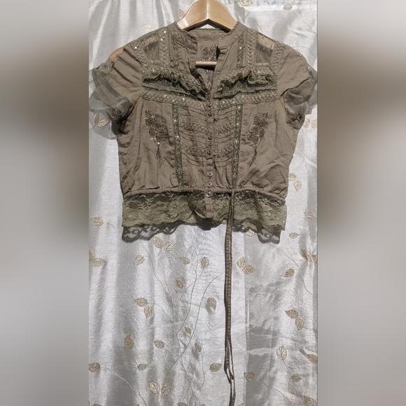 Tops | Vintage Button Down Lace Embroidered Crop Top Sz 6 | Poshmark